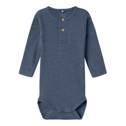 name it M&auml;dchen Langarmbody "NBMKAB LS BODY NOOS", Gr. 56, blau, Feinripp, Obermaterial: 57% Baumwolle, 38% Modal, 5% Elasthan, unifarben, Bodys