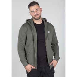 Herren Kapuzensweatjacke "Basic Zip Hoody SL", gr&uuml;n, Gr. M, Alpha Industries, bedruckt, angeraute Sweatware, Obermaterial: 80% Baumwolle, 20%