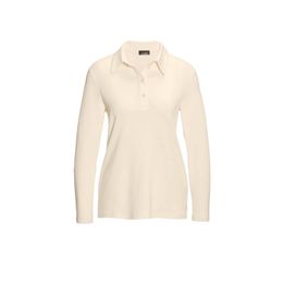 GOLDNER Damen Poloshirt "Kurzgr&ouml;&szlig;e Langarm Poloshirt mit Schmuckband an Knopfleiste", beige, Gr. 24, Obermaterial: 95% Modal CMD. 5% Elasthan EL.,