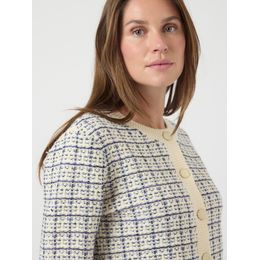 Y.A.S Damen Strickjacke "YASLIVIA LS SHORT KNIT CARDIGAN S. NOOS", blau, Gr. XL, gemustert, Strick, Obermaterial: 63% Polyacryl, 33% Nylon, 4%