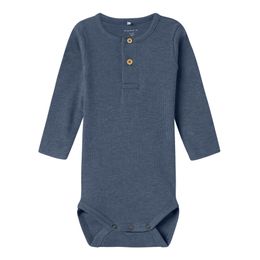 name it M&auml;dchen Langarmbody "NBMKAB LS BODY NOOS", Gr. 68, blau, Feinripp, Obermaterial: 57% Baumwolle, 38% Modal, 5% Elasthan, unifarben, Bodys