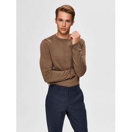 Selected Herren Rundhalspullover "SLHBERG CREW NECK NOOS", beige, Gr. S, unifarben, Strick, Obermaterial: 100% Baumwolle, Pullover, Baumwolle,