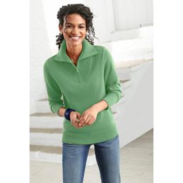 Casual Looks Damen Troyer "Pullover", gr&uuml;n, Gr. 54, meliert, unifarben, 50% Baumwolle, 50% Polyacryl, Pullover