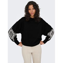 Only Damen Sweatshirt "ONLBROOKE L/S O-NECK FLOWER SWT"schwarz print:ethnic power, Gr. M, Sweatware, Obermaterial: 60% Baumwolle, 40% Polyester,
