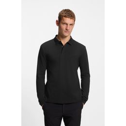BOSS Green Herren Langarm-Poloshirt "Plisy", schwarz, Gr. M, unifarben, Jersey, Obermaterial: 100% Baumwolle, Shirts, mit Streifen am Kragen