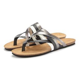 Lascana Damen Zehentrenner "Sommerschuh, offener Schuh, Pantolette, Sandale", Gr. 41, silber, Obermaterial: 100% Rindsleder. Decksohle: 100%