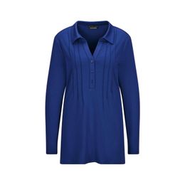 GOLDNER Damen Langarmshirt "Halbarm Blusenshirt mit Hemdkragen", blau, Modisch, Gr. 42, Obermaterial: 95% Viskose CV. 5% Elasthan EL., Shirts, Biesen