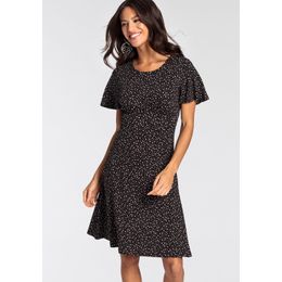 Laura Scott Damen Sommerkleid, schwarz, Gr. 36, gepunktet, Single Jersey, Obermaterial: 95% Viskose, 5% Elasthan, Kleider, kurzes Kleid, femininer