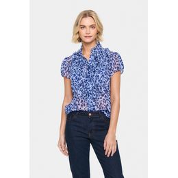Saint Tropez Damen R&uuml;schenbluse "LiljaSZ Crinkle SS Shirt", blau, Gr. XS, Web, Obermaterial: 100% Polyester, Blusen, Kunstfaser, Regular fit