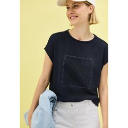 Cecil Damen T-Shirt, blau, Gr. M, bedruckt, Jersey, Obermaterial: 48% Baumwolle, 48% Modal, 4% Elasthan, Shirts, mit Glitzer Print