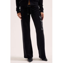 Juicy Couture Damen Sweathose "GOTHIC CROWN OG STRAIGHT LOW RISE PANTS. Damen"schwarz, Gr. S, Samt, 95% Polyester, 5% Elasthan, Hosen, Trainingshose