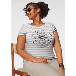 Kangaroos Damen Print-Shirt, wei&szlig;, Gr. 44, bedruckt, gestreift, meliert, Single Jersey, Obermaterial: 68% Baumwolle, 30% Modal, 2% Viskose, Shirts,