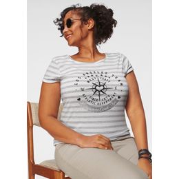 Kangaroos Damen Print-Shirt, wei&szlig;, Gr. 52, bedruckt, gestreift, meliert, Single Jersey, Obermaterial: 68% Baumwolle, 30% Modal, 2% Viskose, Shirts,
