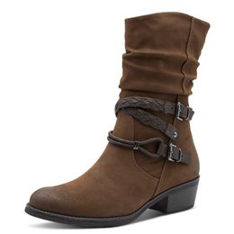Marco Tozzi Damen Cowboy Stiefelette, Gr. 36, braun, Nubuklederimitat, used, Schuhe, Blockabsatz, Kurzstiefel, Westernstiefelette mit