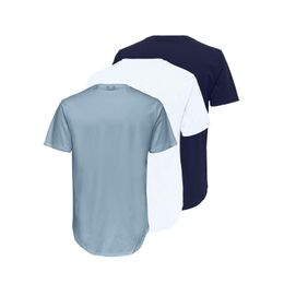 Only & Sons ONLY & SONS Herren T-Shirt "ONSMATT LONGY SS TEE 3-PACK", blau, Gr. S, unifarben, Jersey, Obermaterial: 100% Baumwolle, Shirts, Baumwolle, relaxed fit