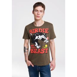 logoshirt Herren T-Shirt "Looney Tunes &ndash; Sylvester & Tweety", gr&uuml;n, Gr. S, unifarben, 100% Baumwolle, Shirts, mit coolem Print