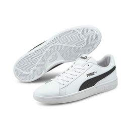 Puma Herren Sneaker "SMASH V2 L", 44,5, schwarz-wei&szlig;, Leder, Schuhe, atmungsaktives Obermaterial aus Leder und Synthetik, Schn&uuml;rung