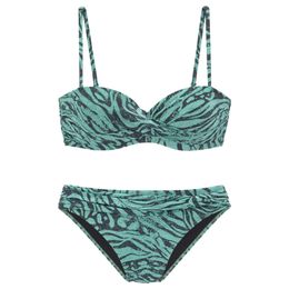 Bruno Banani Damen B&uuml;gel-Bandeau-Bikini, gr&uuml;n, Gr. 34, bedruckt, Microfaser, Polyamid, Bikini-Sets, in trendigem Animalprint