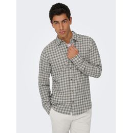 Only & Sons ONLY & SONS Herren Karohemd "ONSGUDMUND LS CHECKED SHIRT NOOS"egret checks:jet schwarz, Gr. XL, kariert, Web, Obermaterial: 100% Baumwolle, Hemden