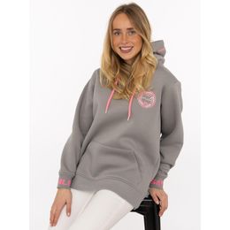 Zwillingsherz Damen Hoodie ""Happy Days"", grau, Gr. L, Sweatware, Obermaterial: 50% Baumwolle, 50% Polyester, Sweatshirts, gestickte pinke Details,