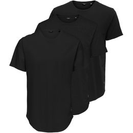 Only & Sons ONLY & SONS Herren T-Shirt "ONSMATT LONGY SS TEE 3-PACK", schwarz, Gr. S, unifarben, Jersey, Obermaterial: 100% Baumwolle, Shirts, Baumwolle, relaxed