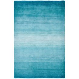 Wollteppich Theko, B:70cm H:15mm L:140cm, blau, Schurwolle, Wohnzimmer, Teppiche, "Wool Comfort", Handweb Teppich, reine Wolle, handgewebt,