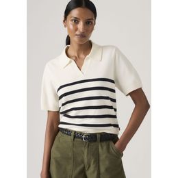 Levi's Kurzarmpullover LEVI'S "SUPER SOFT POLO SWEATER", Damen, Gr. XS (34), isabella stripes tofu, anthrazit night, Strick, Obermaterial: 53% Baumwolle, 32% Polyester, 13% Polyamid, 2% Elasthan, normal h&uuml;ftlang, V-Ausschnitt, B&uuml;ndchen, Pullover