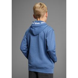 Bruno Banani Jungen Kapuzensweatshirt "Hoodie mit Logo-Drucken f&uuml;r Jungen", blau, Gr. 140, bedruckt, angeraute Sweatware, Obermaterial: 60%
