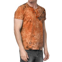 Rusty Neal Herren T-Shirt, orange, Gr. M, bedruckt, 100% Baumwolle, Shirts, im coolen Used-Look-Design
