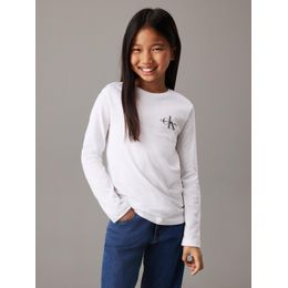 M&auml;dchen Langarmshirt "Chest Monologo Ls T-Shirt", wei&szlig;, Gr. 10, Calvin Klein Jeans, Single Jersey, Obermaterial: 100% Baumwolle, Shirts, f&uuml;r Kinder