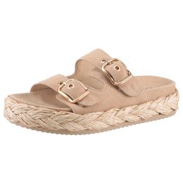 Tamaris Damen Pantolette, Gr. 37, beige, Ziegenveloursleder, unifarben, Schuhe, Plateaus, Sommerschuh, Strandschuh mit vorgeformtem Fu&szlig;bett