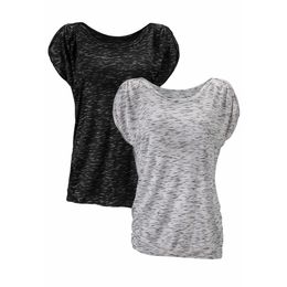 Lascana Damen Kurzarmshirt "mit Schulterraffung", schwarz-wei&szlig;, Gr. 32, meliert, Obermaterial: 90% Viskose, 10% Polyester, Shirts, aus weicher