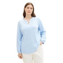 Tom Tailor PLUS Damen Langarmshirt, blau, Gr. 46, gestreift, Stoff, Obermaterial: 67% Baumwolle, 33% Polyester, Shirts, im Streifendesign und mit