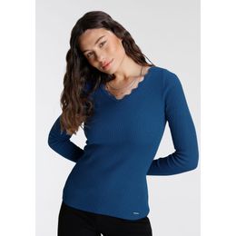 Laura Scott Damen V-Ausschnitt-Pullover, blau, Gr. 40, clean, unifarben, Rippstrick, Obermaterial: 70% Viskose, 30% Polyamid, Pullover, mit femininer