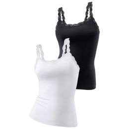 Lascana Damen Unterhemd, Gr. 36, schwarz-wei&szlig;, Single Jersey, Obermaterial: 95% Baumwolle, 5% Elasthan. Spitze: 87% Polyamid, 13% Elasthan,
