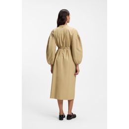 BOSS Orange Damen Midikleid "Dellys Premium Damenmode", beige, Gr. 34, unifarben, Popeline, Obermaterial: 100% Baumwolle, Kleider, mit &Ouml;sen-G&uuml;rtel,