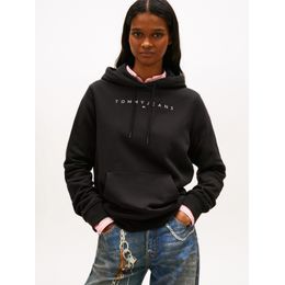 Tommy Jeans Damen Kapuzensweatshirt "TJW REG LINEAR HOODIE", schwarz, Gr. L, unifarben, Sweatware, Obermaterial: 80% Baumwolle, 20% Polyester,
