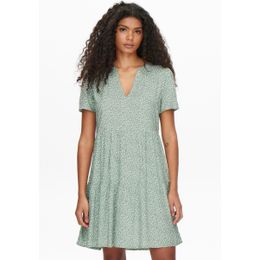 Only Damen Sommerkleid "ONLZALLY &ndash; Sommerkleid mit V-Ausschnitt und Stufenvolant", gr&uuml;n, Gr. S, bedruckt, Jersey, Obermaterial: 100% Viskose,