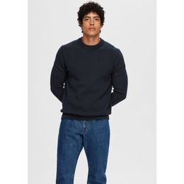 Selected Herren Rundhalspullover "SLHDANE LS KNIT STRUCTURE CREW NECK NOOS", blau, Gr. S, unifarben, Strick, Obermaterial: 100% Baumwolle, Pullover,
