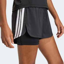 Shorts adidas Performance "PACER WORKOUT WOVEN 2IN1", Damen, Gr. XXL, N-Gr, schwarz, normal, gr., Obermaterial: 100% Polyester, Hosen Shorts