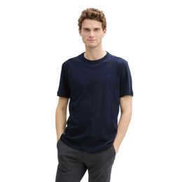 Tom Tailor Herren T-Shirt, blau, Gr. M, unifarben, Single Jersey, Obermaterial: 100% Baumwolle, Shirts, mit Logo Stickerei