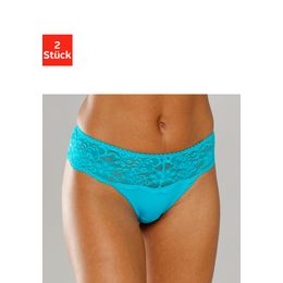 Damen String, NUANCE BY LASCANA, Gr. 32, blau, Spitze, Obermaterial: 85% Polyamid, 15% Elasthan, Unterhosen, Dessous mit breitem Spitzenband