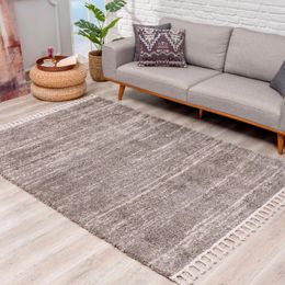 Hochflor-Teppich Carpet City, B:100cm H:30mm L:300cm, grau, Kunstfaser, Teppiche, "Pulpy 524", besonders weich, mit Fransen, Meliert