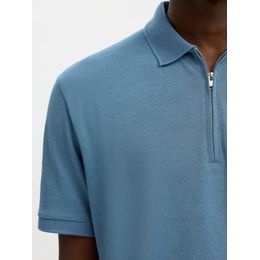Selected Herren Poloshirt "SLHFAVE ZIP SS POLO NOOS"blau mirage, Gr. XXL, unifarben, Jersey, Obermaterial: 50% Baumwolle, 50% Polyester, Shirts,