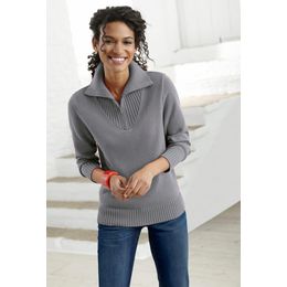 Casual Looks Damen Troyer "Pullover", grau, Gr. 42, meliert, unifarben, 50% Baumwolle, 50% Polyacryl, Pullover