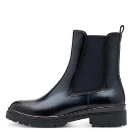 Tamaris Damen Chelseaboots, Gr. 41, schwarz, Lacksynthetik, unifarben, Schuhe, Blockabsatz, Basic, Stiefelette in veganer Verarbeitung