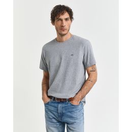 Gant Herren T-Shirt "REG SHIELD SS T-SHIRT", grau, Gr. XL, meliert, Jersey, Obermaterial: 100% Baumwolle, Shirts, mit Logostickerei auf der Brust