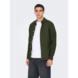 Only & Sons ONLY & SONS Herren Langarmhemd "ONSCAIDEN LS SOLID LINEN SHIRT NOOS", gr&uuml;n, Gr. S, unifarben, Web, Obermaterial: 55% Baumwolle, 45% Leinen, Hemden,