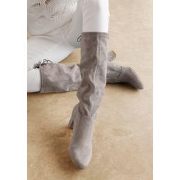 Lascana Damen Schlupfstiefel "Schlupfboots, Slouchy Boots, Slip-On", Gr. 43, grau, Obermaterial: 100% Textilmaterial. Decksohle: 100% Lederimitat.