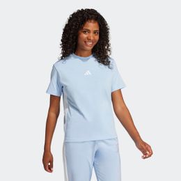 Damen T-Shirt "ESSENTIALS 3-STREIFEN COTTON", blau, Gr. S, adidas Sportswear, Obermaterial: 100% Baumwolle, Shirts, sportlicher Stil, mit